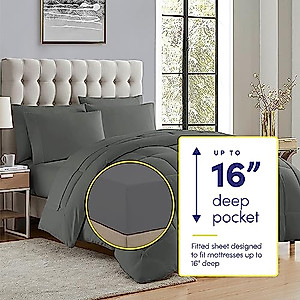 Sweet Home Collection 5 Piece Comforter Set Bag Solid Color All Season Soft Down Alternative Blanket & Luxurious Microfiber Bed Sheets, Gray, Twin