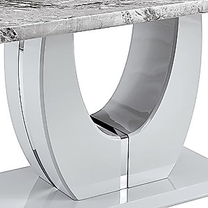 JUFU Faux Marble Dining Room Table Set for 8,Rectangula Kitchen Table Set with Faux Marble Tabletop＆6 Pu Leather Upholstered Chairs Ideal for Dining Room, Kitchen (White, 71'')