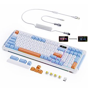 ROYALAXE L98 Wireless Mechanical Keyboard with 1.14” TFT LCD, Hot-swappable RGB Keyboard with Gateron G Yellow Pro Switches, Bluetooth/2.4G/Wired, Gasket Mount, PBT Keycaps, Navy White