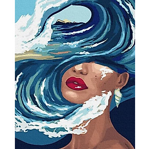 FILASLFT Girls Paint by Number for Adults,Sea Wave Paint by Numbers Beginner,Paint by Number for Kid,Home Fashion Style Interior Decoration Paint by Number,Size 16 * 20Inch.