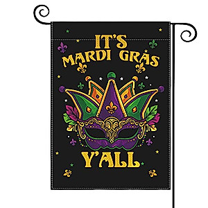 AVOIN colorlife It's Mardi Gras Y'all Garden Flag 12x18 Inch Vertical Double Sided, Masquerade Mask Holiday Party Yard Outdoor Decoration