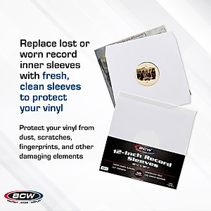 BCW 12 Inch Vinyl Record Paper Inner Sleeves - Angle Cut Corners - White | Pack of 50 | Protective LP Album Sleeves for Vinyl Storage and Preservation | Compatible with 33⅓ RPM Albums