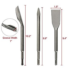 YaeTek SDS Plus Hammer Drill Chisel Set 6pcs with Tile Chisel, Gouge Chisel, 2pc Wide Chisel, Flat Chisel, Point Chisel - Rotary Hammer SDS Plus Bits Set