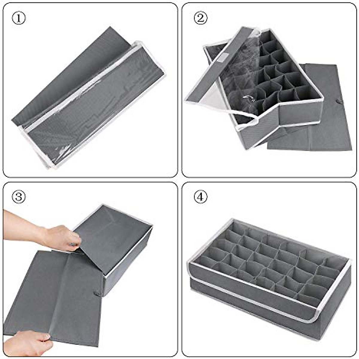 LEEFE Underwear Organizer with Lids, 30 Cells Sock Organizers Closet Storage Drawer Organizer for Socks Scarves (Grey)