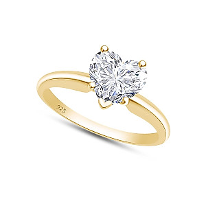 Jewel Zone US Heart Shaped White Cubic Zirconia Anniversary Solitaire Ring in 14k Yellow Gold Over Sterling Silver (4.00 cttw) Ring Size-5