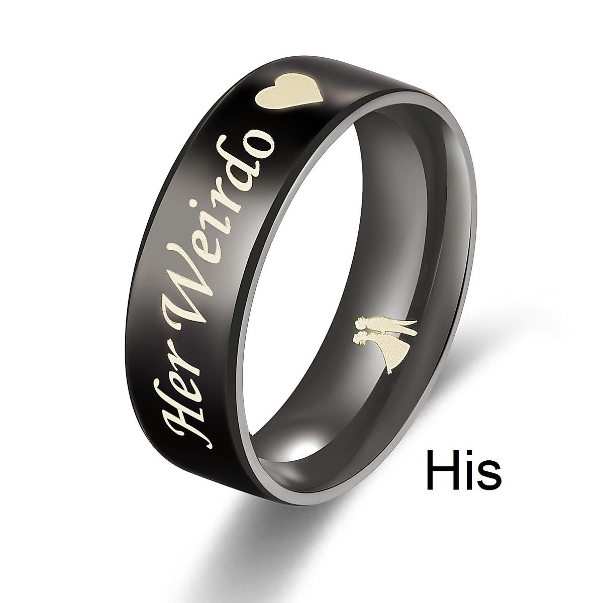 SunnyHouse Jewelry His or Hers Matching Set His Crazy Her Weirdo Titanium Stainless Steel Couple Ring