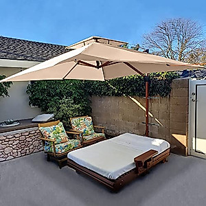 PURPLE LEAF 12 feet x 12 feet Patio Umbrella Outdoor Square Umbrella Large Cantilever Umbrella Windproof Offset Umbrella Heavy Duty Sun Umbrella for Garden Deck Pool Patio, Beige