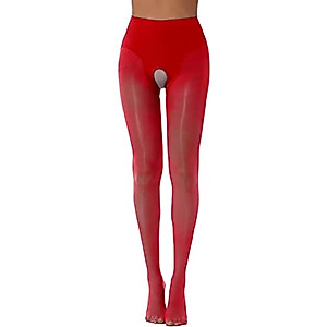 ACSUSS Women Oil Glossy Tights Thin Transparent Silk Stockings Seamless High Waist Pantyhose Red One Size