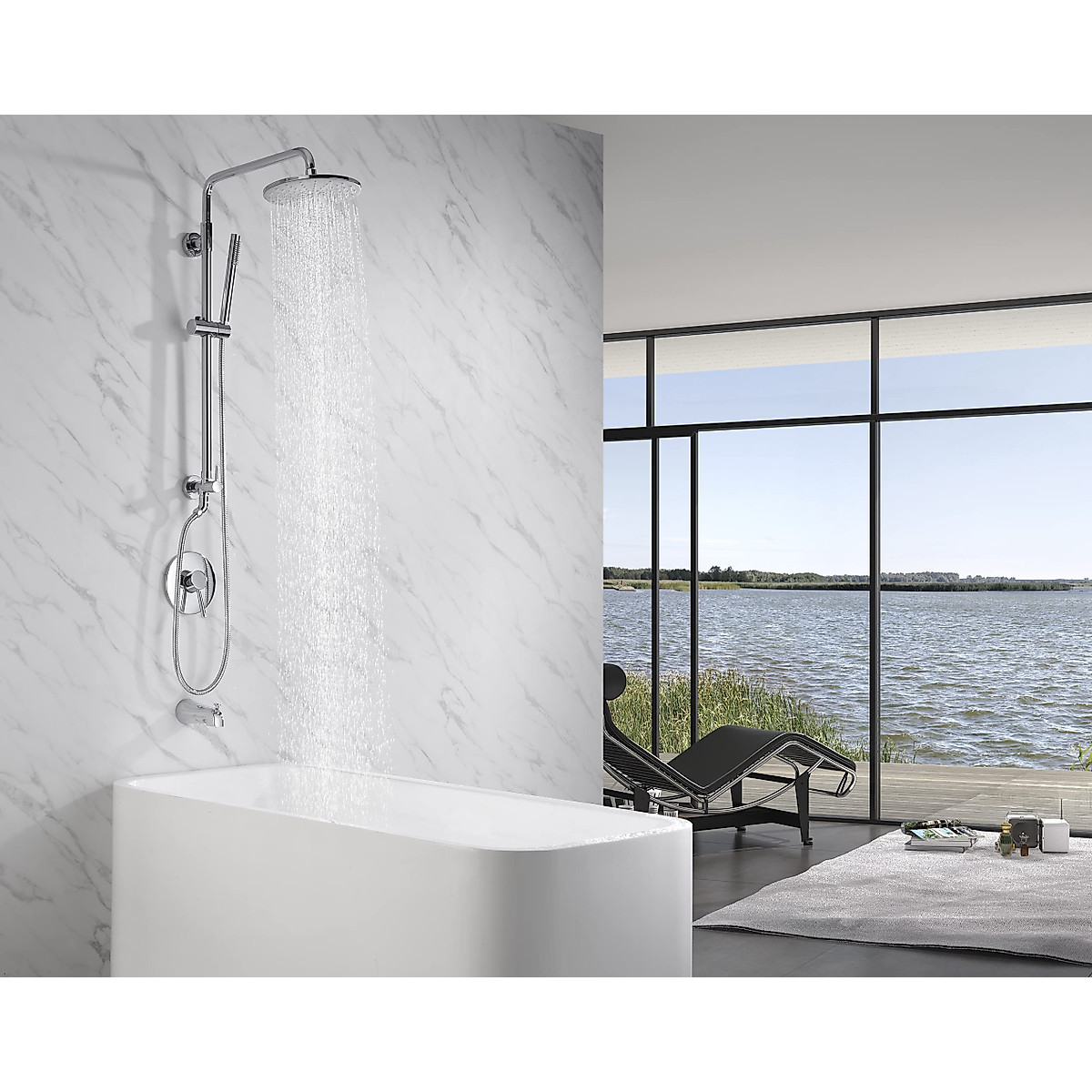 sumerain Retrofit Rain Shower Heads System with 9 Inch Shower Head 2.5GPM, Chrome Finish