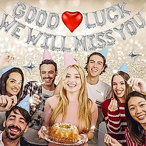 Good Luck We Will Miss You Silver Letter Balloons, Big 16 Inch Foil Balloons with Star&Red Heart Farewell Party Decorations for Retirement Coworker Leaving Going Away Goodbye Graduation Party Decor