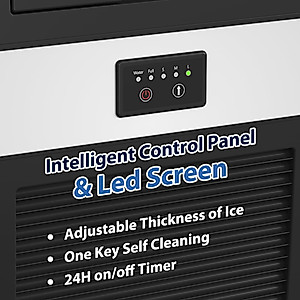 Commercial Ice Maker Machine, 70 LBS/24H Under Counter Large Ice Machine w/ 10 LBS Capacity Ice Storage Bin, 2 Water Inlet Modes, Freestanding and Built in Ice Maker for Bar/Home/Office/Shop, White