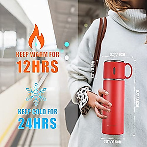 Thermoses Bottle Double Layer Stainless Steel Thermos Vacuum Insulated Sports Water Bottle Coffee Mug with Handle 24h Keeps Hot and Cold Drinks Suitable for Sports Hiking and Cycling (red)