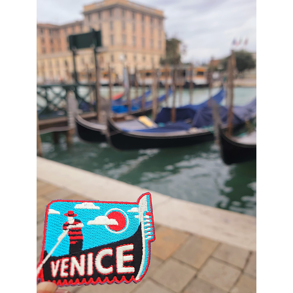 Vagabond Heart Venice Patch - Gondola and Gondolier Souvenir - Venice Italy Iron On Travel Badge