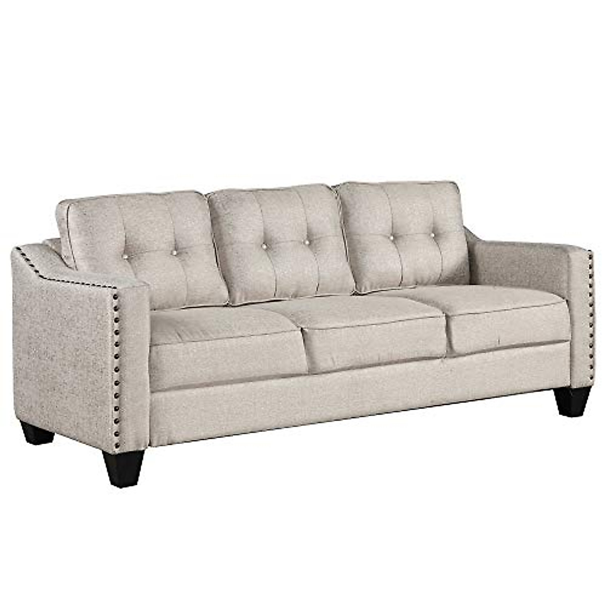 EMKK 3 Pieces Living Room Sectional Sofa Set, Modern Style Button Tufted Arm Chair Loveseat Couch, Livingroom Furniture, Armchair for Apartment, Beige with Cushions