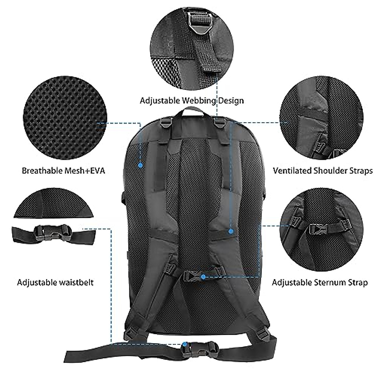 Zavothy 35L Hiking Backpack Men Small Camping Backpack for Women Waterproof Hiking Daypacks Lightweight Travel Backpack Carry On Black