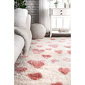 nuLOOM Olivia Heart Nursery Shag Area Rug, 3' 3" x 5', Pink
