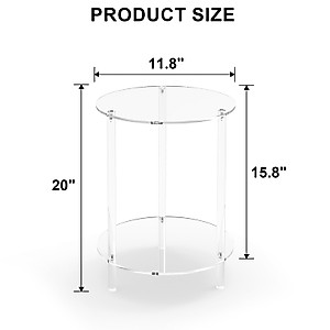 CHONOVO Clear Acrylic Round Side Table for Small Spaces, Acrylic Clear Coffee/End/Bedside Table,2-Tier Acrylic Nightsand/Furniture for Living Room, Bedroom, Bathroom, Garden, Office