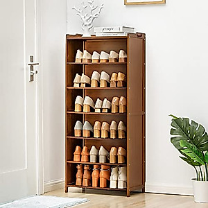 MoNiBloom Large 7-Tier Free Standing Bamboo Shoe Organizer Rack 16-20 Paris for Entryway Hallway Bedroom Balcony Living Room, Brown