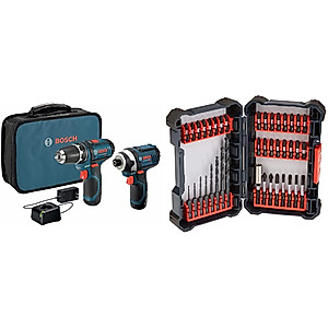 Bosch 40 Piece Impact Tough Drill Driver Custom Case System Set DDMS40 with Bosch Power Tools Combo Kit CLPK22-120 - 12-Volt Cordless Tool Set (Drill/Driver and Impact Driver)