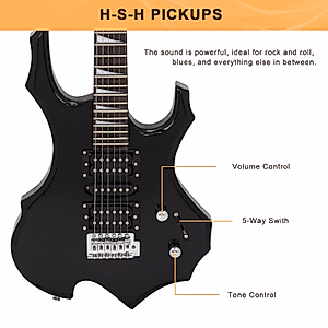Glarry Cool Burning Fire Style Electric Guitar Christmas gift for Beginner Guitar Lover with Accessories Pack (Black)