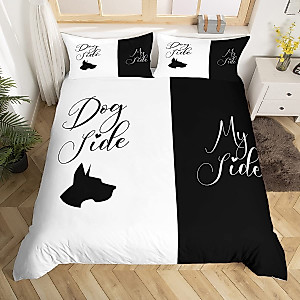 Erosebridal Dog Side My Side Comforter Cover King Size Black White Duvet Cover Microfiber Romantic Love Bedding Set Valentine's Day Wedding Anniversary Quilt Cover Room Decor with 2 Pillow Cases