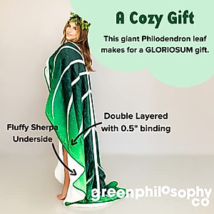 Green Philosophy Co. Giant Leaf Shaped Blanket (Philodendron Gloriosum) Large Modern Home Decorative Leaves Design Soft Warm & Cozy Throw for Living Room Couch Sofa Bed Perfect for Plant Lovers