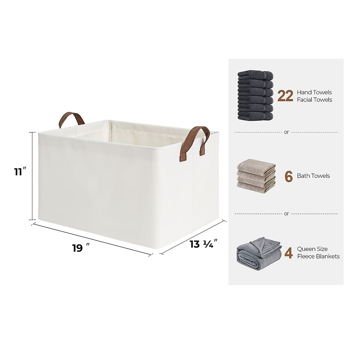 StorageWorks 45L Extra Large Fabric Storage Bins with PU Handles, Storage Baskets for Organizing, Large Laundry Basket, 2-Pack, Beige, 19" L X 13.25" W X 11" H