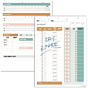 Baby Feeding Schedule Chart and Infant Diaper Tracker - 2 Dry Erase Posters for Nursing and for Daycare, Nanny or Babysitter Log. 12x17 inch Reusable Baby Tracker Posters. Made in USA.