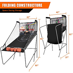 Giantex Foldable Basketball Arcade Game, 8 Game Options, Electronic Double Shot 2 Player w/ 4 Balls and LED Scoring System, Indoor Basketball Game for Kids, Adults