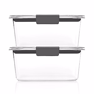 Rubbermaid 2-Piece Brilliance Food Storage Containers with Lids for Lunch, Meal Prep, and Leftovers, Dishwasher Safe, 4.7-Cup, Clear/Grey