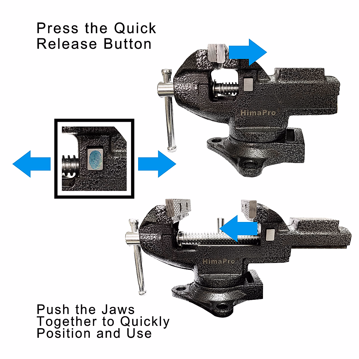 HimaPro Dual Purpose Bench Vise | Table Vise Clamp-On with Quick Adjustment Universal Rotate 360° - 3.3Inch Metallic Black - Portable Vise for Woodworking, Metal Stamping, and DIY Jobs
