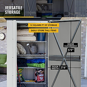 Arrow Shed Designed 4' x 3' x 6' Compact Outdoor Metal Backyard, Patio, and Garden Shed Kit, Flute Gray and Anthracite