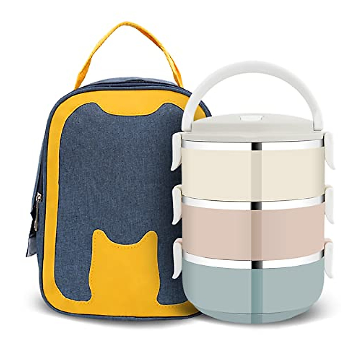 AOSUYOU 3 Layer Stainless Steel Leakproof Lunch Box, Portable Carry Hand Food Storage Container for Work Lunches, Picnic, Travel, Camping with Lunch Bag