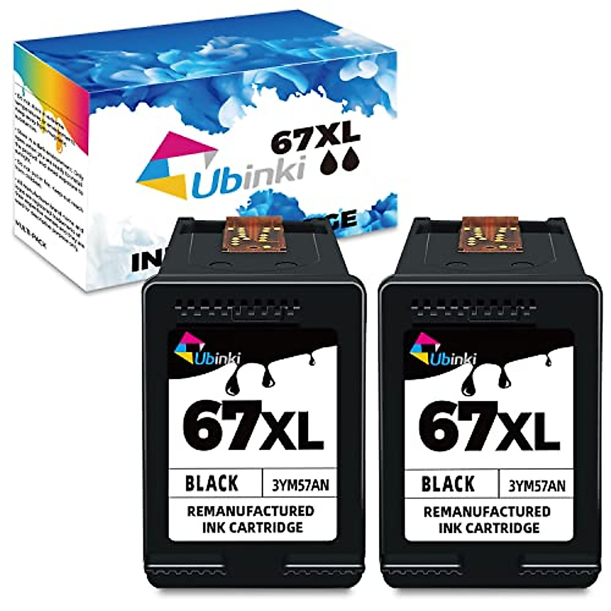 Ubinki 67XL Ink Cartridge Black for HP Ink 67 XL HP67 HP67XL for 2700 2700e 2752 2752e 2742e 2755 2755e 4100 4100e 4152e 4155 4155e Envy 6000 6055e 6055 6400 6458 6458e 6455 6455e Printer (2-Pack)