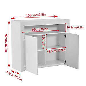 Modern High Gloss Sideboard 2 Door Storage Cabinet Open Cupboard Sleek Farmhouse Accent Side Cabinet Kitchen Buffet Cabinet with Multi-Color LED Lights and Interior Shelves Fashion Home Furniture
