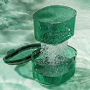 Healeved Retainer Case Denture Bath Cup with Strainer Basket Retainer Cleaner Orthodontic Mouth Case Soak Container for False Teeth Green