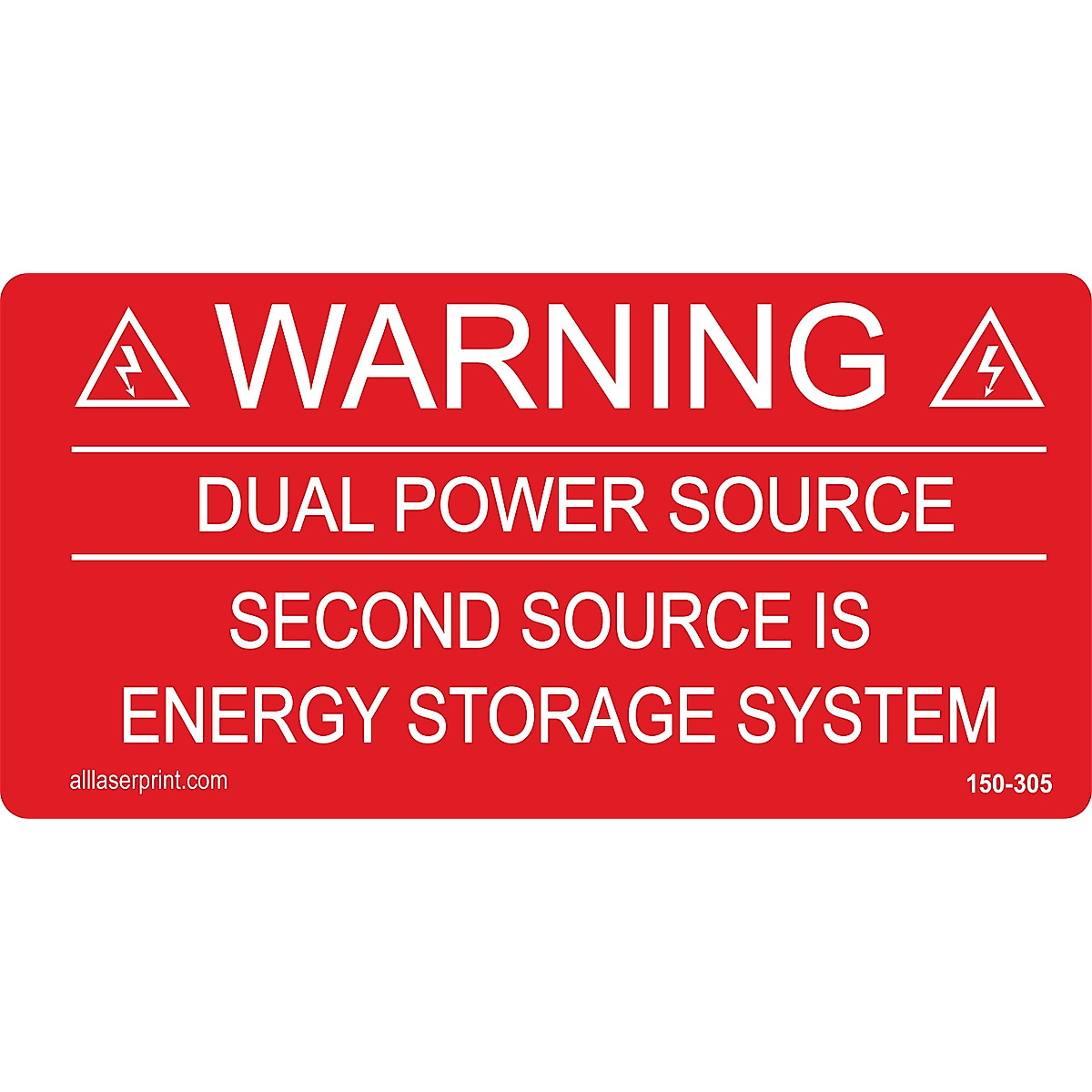 Photovoltaic Labels for PV Solar System_"Warning_Dual Power Source_Second Source is Energy Storage System" _4" x 2" _Pack of 12