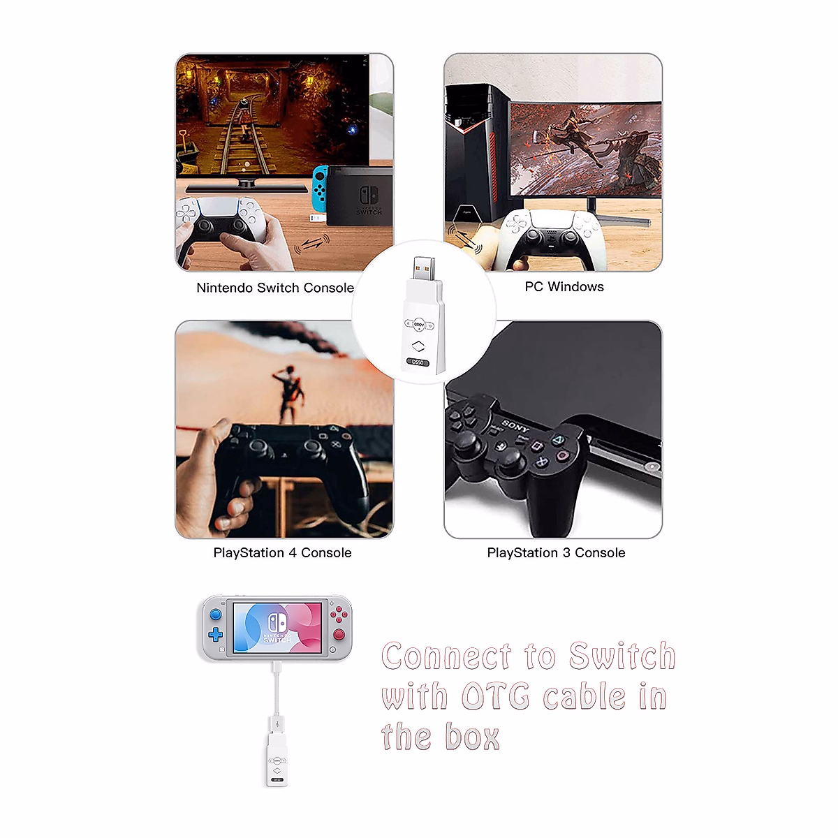 Controller Adapters,Wireless Controller Adapter for Xbox Series X|S Controller/Xbox One X|S Controller/Elite Series 2/PS5/PS4/Switch Controller Playing on PS4/Switch/Windows 11&10 PC