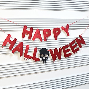 Glitter Happy Halloween Banner Halloween Decorations for Halloween Party Supplies,Halloween Wall Office Classroom Decor Indoor Outdoor Red