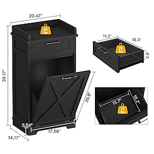 DWVO 10 Gallon Trash Cabinet with Storage Cabinet ＆ Drawer, Wooden Tilt Out Trash Cabinet Hidden Garbage Bin Cabinet, Tilt-Out Hamper for Kitchen Island, 20.5" W x 14" D x 39" H, Black