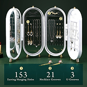 MUGFILWJ Earring Holder Stand for Women Foldable Acrylic Jewelry Display Stand Box Jewelry organizer with mirror necklace organizer Suitable for Storing Drop Earrings,Necklaces,Rings,Diamonds(white)