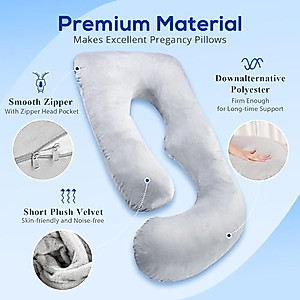 Sasttie Pregnancy Pillows for Sleeping, U Shaped Body Pillow Side Sleeper Pregnancy Must Haves, Maternity Pillow for Pregnant Women, Full Pregnant Pillow with Removable Velvet Cover, Grey