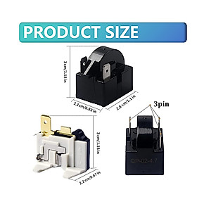 Wilsnsun Coolers Compressor Starter QP2-4R7 PTC 4.7 ohm 3Pin Refrigerator Start Relay with Refrigerator Overload Protector 1/2HP Compatible with Mini Fridges, Deep Freezers, Beer Coolers)