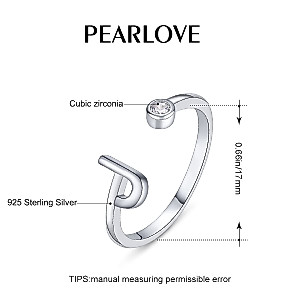PEARLOVE Initial Rings 925 Sterling Silver Rings for Women A-Z Stackable Alphabet Rings for Wife Daughters Jewelry Gifts