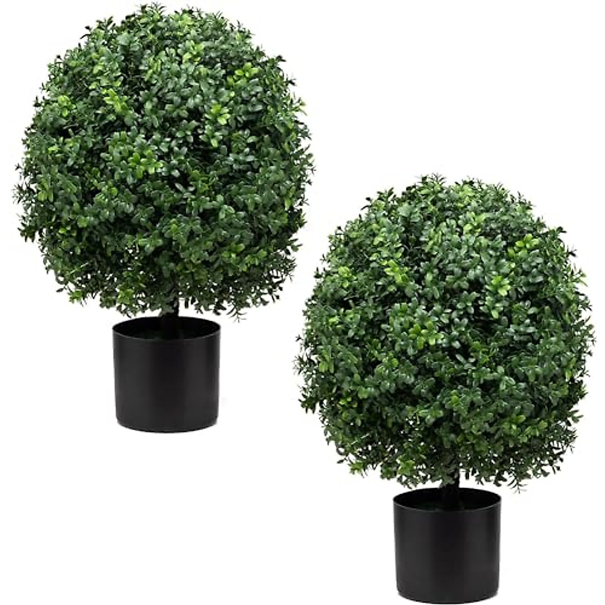 Set of 2 -Pre-Potted Artificial Potted Shrubs UV Resistant,24" Artificial Boxwood Topiary Ball Tree,for Indoor and Outdoor Home Garden(Green)