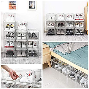 Kleerbox Shoe Box Organizer - 4 Pack - Acrylic - Secure Stacking Shoe Rack - Shoe Organizer - Closet Storage Organizer - Shoe Container for Display - Magnetic Drop Front - Dust, Crease Proof - Clear