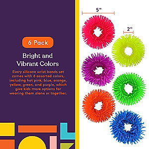 Special Supplies Squishy Fuzzy Band Bracelets for Kids, 6 Pack, Flexible and Stretchy Wearable Sensory Toys, Tactile Silicone Squiggly Touch, Bright and Colorful Wristbands