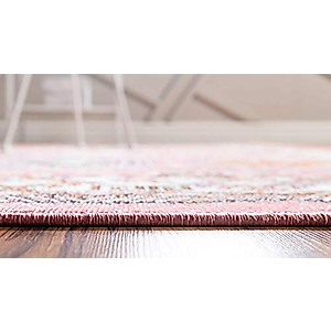 Unique Loom Aarhus Collection Geometric Border Rug_AAR004, 6 x 9 Feet, Rose/Ivory