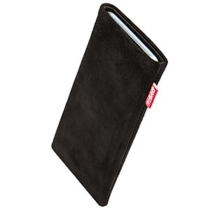 fitBAG Folk Black Custom Tailored Sleeve for Xiaomi Redmi Note 6 Pro | Made in Germany | Fine Nappa Leather Pouch case Cover with Microfibre Lining for Display Cleaning
