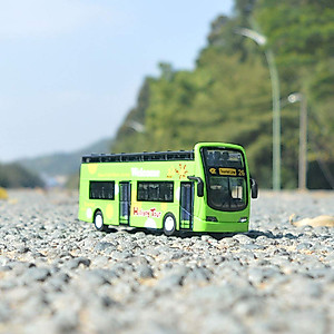Ailejia City Bus Sightseeing Double Decker Bus Model Open Top Pull Back Vehicles Toy Die Cast Pull Back Vehicles Mini Model Car Lights and Music (Green)